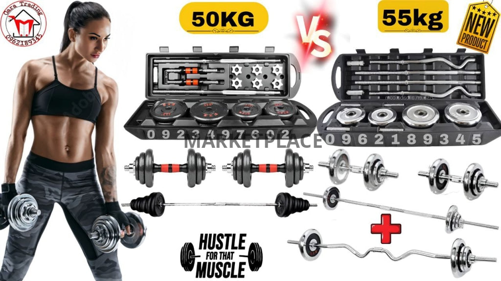 Dumbbell and barbell 55kg or 50kg